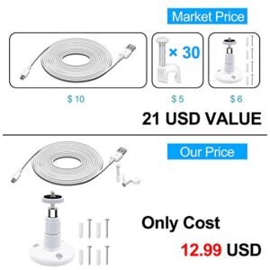 Wall Mount for Wyze Cam Pan Security Camera with 26FT Charging Cable, for Wyze Cam Pan v2 Mounting Kit Including Charging and Data Sync Cord, 360 Degree Adjustable Ceiling Mount, and 30 Wire Clips