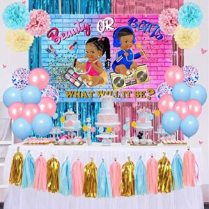 gender reveal decorations,gender reveal party supplies,beauty and beats reveal backdrop sign for navy and blush baby shower party supplies