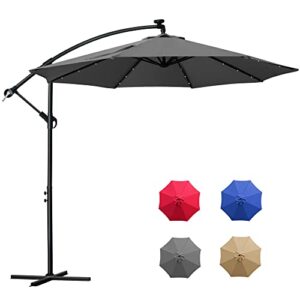 sunnyglade 10ft solar led outdoor adjustable offset cantilever hanging patio umbrella with cross base for backyard, garden, lawn and garden