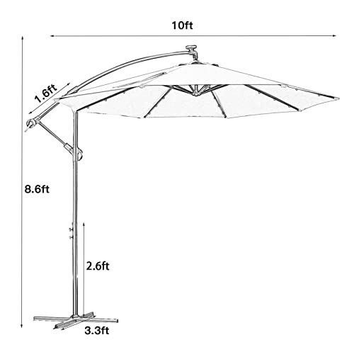 Sunnyglade 10Ft Solar LED Outdoor Adjustable Offset Cantilever Hanging Patio Umbrella with Cross Base for Backyard, Garden, Lawn and Garden