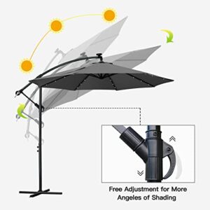 Sunnyglade 10Ft Solar LED Outdoor Adjustable Offset Cantilever Hanging Patio Umbrella with Cross Base for Backyard, Garden, Lawn and Garden