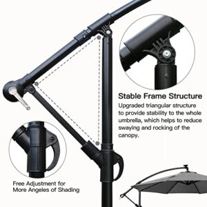 Sunnyglade 10Ft Solar LED Outdoor Adjustable Offset Cantilever Hanging Patio Umbrella with Cross Base for Backyard, Garden, Lawn and Garden