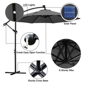 Sunnyglade 10Ft Solar LED Outdoor Adjustable Offset Cantilever Hanging Patio Umbrella with Cross Base for Backyard, Garden, Lawn and Garden