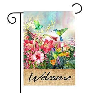 hummingbird garden flag spring hibiscus flower summer garden flags 12×18 double sided welcome flag home outdoor patio yard lawn decor