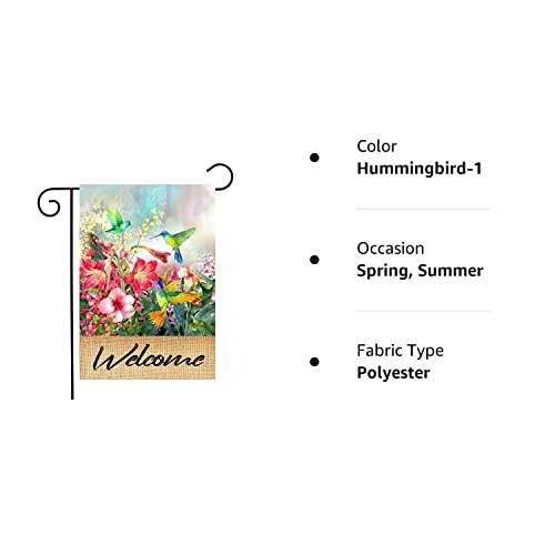 Hummingbird Garden Flag Spring Hibiscus Flower Summer Garden Flags 12x18 Double Sided Welcome Flag Home Outdoor Patio Yard Lawn Decor