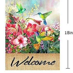 Hummingbird Garden Flag Spring Hibiscus Flower Summer Garden Flags 12x18 Double Sided Welcome Flag Home Outdoor Patio Yard Lawn Decor