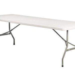 New Home Era Folding Table - Foldable Heavy Duty Plastic Table for Indoor & Outdoor Parties, Picnic, Camping, Wedding BBQ Catering, Garden Dining - Fold-in-Half Portable Utility Table - White - 8ft