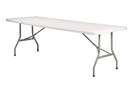 New Home Era Folding Table - Foldable Heavy Duty Plastic Table for Indoor & Outdoor Parties, Picnic, Camping, Wedding BBQ Catering, Garden Dining - Fold-in-Half Portable Utility Table - White - 8ft