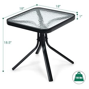 Tangkula Outdoor Bistro Table, Patio Side Table with Tempered Glass Tabletop & Steel Frame, Patio Coffee End Table for Backyard, Lawn, Garden (Black)