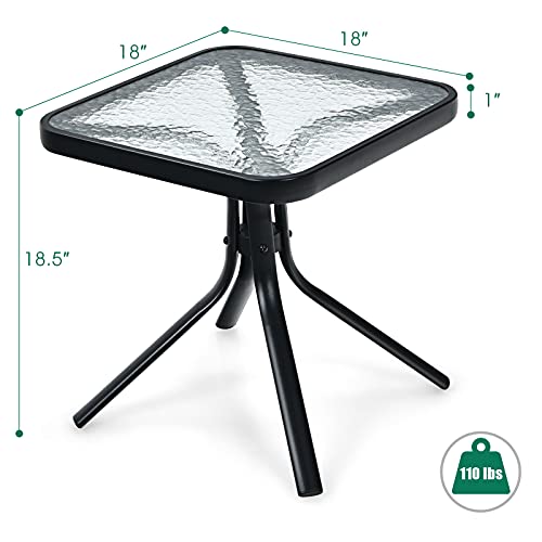 Tangkula Outdoor Bistro Table, Patio Side Table with Tempered Glass Tabletop & Steel Frame, Patio Coffee End Table for Backyard, Lawn, Garden (Black)