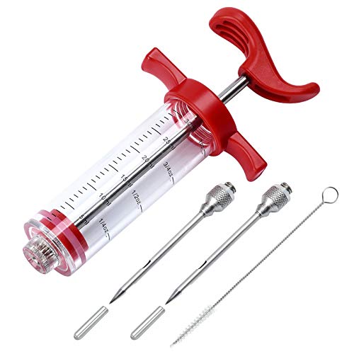 Meat Injector, Plastic Marinade Turkey Injector with 1-oz Capacity 2pcs stainless steel needles by DIMESHY