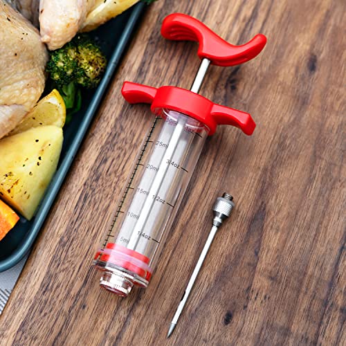 Meat Injector, Plastic Marinade Turkey Injector with 1-oz Capacity 2pcs stainless steel needles by DIMESHY