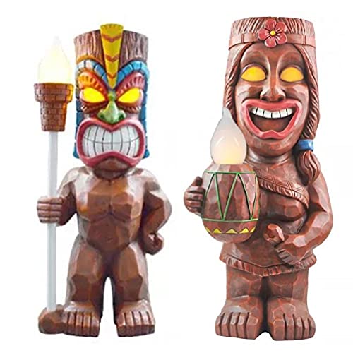 Moanyt Tiki Solar Light Statue Decor,Solar Powered LED Totem Figurine Crafts for Porch Lawn Outdoor Decor Garden Light Decoration-Anger