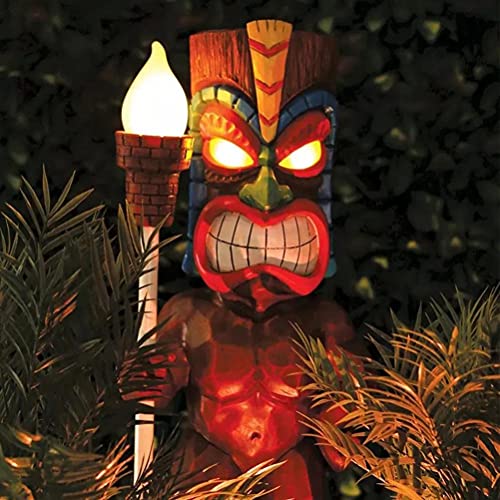 Moanyt Tiki Solar Light Statue Decor,Solar Powered LED Totem Figurine Crafts for Porch Lawn Outdoor Decor Garden Light Decoration-Anger