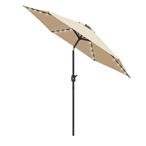 fruiteam patio umbrella with solar light, 7.5ft table umbrella solar powered outdoor umbrella with easy tilt and crank for garden, deck, backyard and pool (beige)