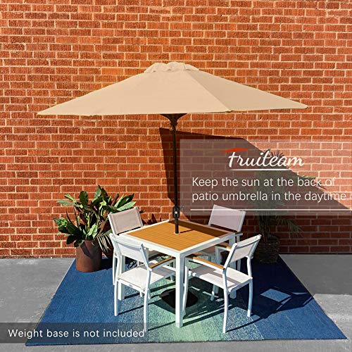 FRUITEAM Patio Umbrella with Solar Light, 7.5FT Table Umbrella Solar Powered Outdoor Umbrella with Easy Tilt and Crank for Garden, Deck, Backyard and Pool (Beige)