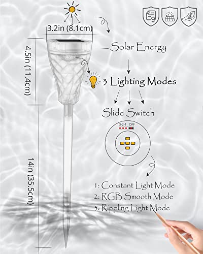 JACKYLED 8 Pack Solar Pathway Lights with Ripple Effect, 3 Modes, Solar Walkway Lights Outdoor Waterproof Garden Landscape Decorative Lighting Auto On/Off for Path Driveway Backyard Lawn