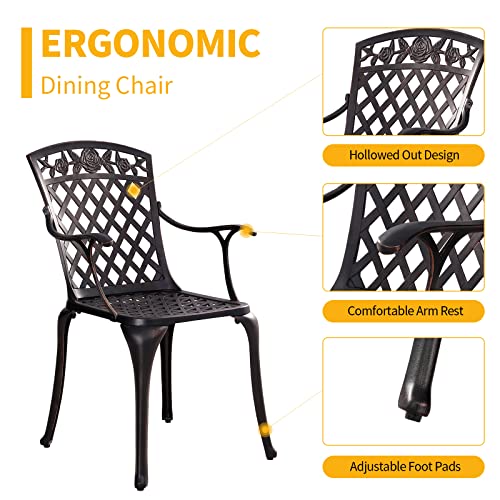 Withniture Cast Aluminum Patio Chairs Set of 2, Patio Bistro Dining Chairs Set with Large Back, All Weather Metal Outdoor Chairs for Garden Deck Backyard, Lattice Weave Design