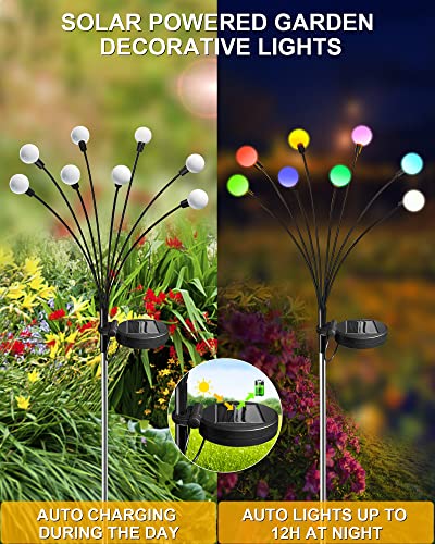 Solar Garden Lights, 8 Pack 64 LED New Upgraded Solar Firefly Lights Outdoor Waterproof, High Flexibility Starburst Swaying Solar Lights, Solar Garden Outdoor Lights for Yard Patio Pathway, Multicolor