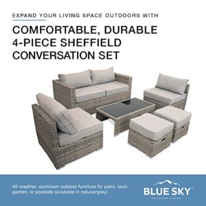 Blue Sky Outdoor Living Blue Sky Sheffield 6-Piece Aluminum Conversation Set, All-Weather Resin Wicker Outdoor Furniture, Brown/Grey for Patio, Lawn, Garden, or Poolside