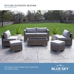 Blue Sky Outdoor Living Blue Sky Sheffield 6-Piece Aluminum Conversation Set, All-Weather Resin Wicker Outdoor Furniture, Brown/Grey for Patio, Lawn, Garden, or Poolside