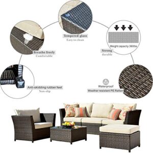 Allwex Patio Furniture Set,Outdoor Furniture 6 Pcs Sets,PE Rattan Wicker sectional with 2 Pillows and 1 Patio Furniture Covers, No Assembly Required,Brown (6 Piece, Beige) (6 pcs, Begie)