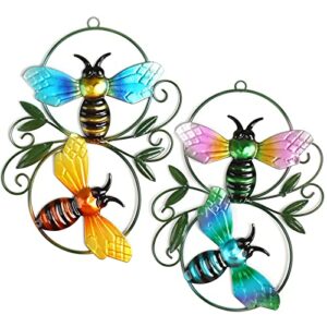 asakokea metal wall sculpture cute bee outdoor garden decor yard art lawn piato decorations for outside – set of 2