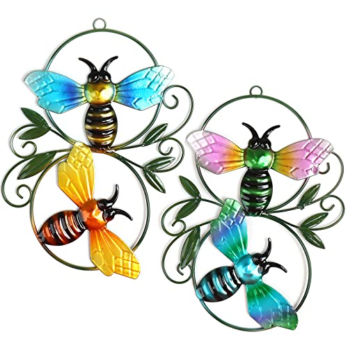 ASAKOKEA Metal Wall Sculpture Cute Bee Outdoor Garden Decor Yard Art Lawn Piato Decorations for Outside - Set of 2