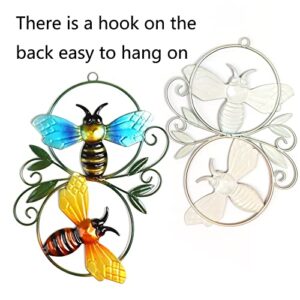 ASAKOKEA Metal Wall Sculpture Cute Bee Outdoor Garden Decor Yard Art Lawn Piato Decorations for Outside - Set of 2