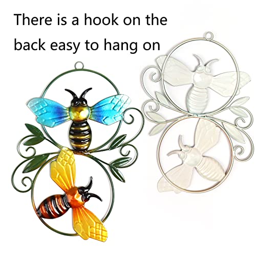 ASAKOKEA Metal Wall Sculpture Cute Bee Outdoor Garden Decor Yard Art Lawn Piato Decorations for Outside - Set of 2