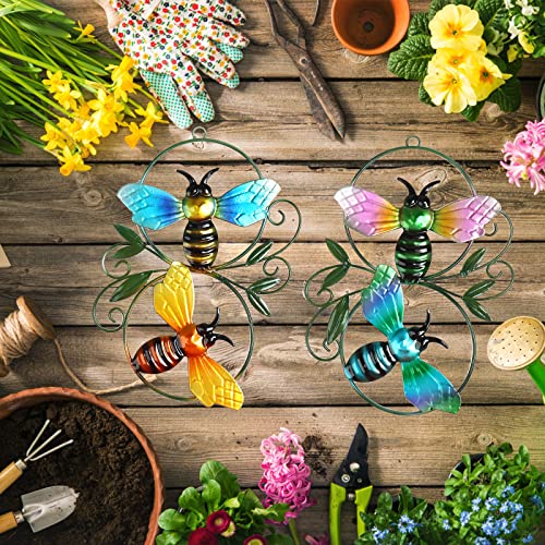 ASAKOKEA Metal Wall Sculpture Cute Bee Outdoor Garden Decor Yard Art Lawn Piato Decorations for Outside - Set of 2