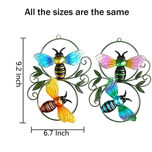 ASAKOKEA Metal Wall Sculpture Cute Bee Outdoor Garden Decor Yard Art Lawn Piato Decorations for Outside - Set of 2