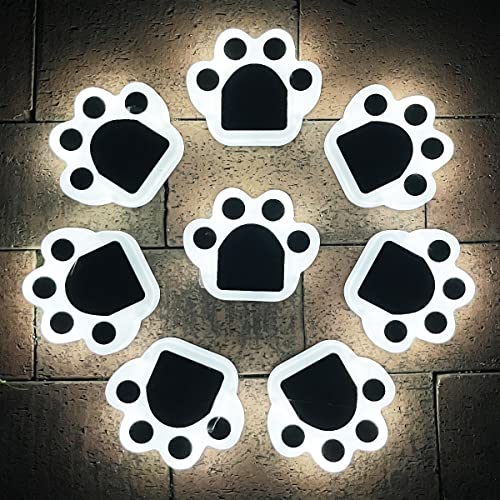 EMINGSKY Solar Light Paw Prints for Ground Path Dog Paw Garden Lights for Walkway Yard Lighting (8 Pack Cool Light)