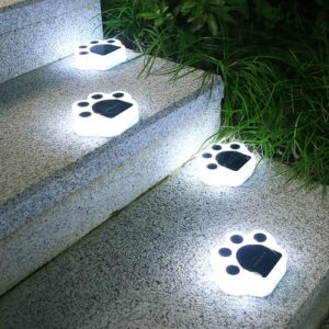 EMINGSKY Solar Light Paw Prints for Ground Path Dog Paw Garden Lights for Walkway Yard Lighting (8 Pack Cool Light)