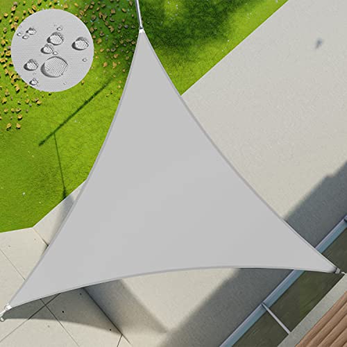 SunnyRoyal Sun Shade Sail Triangle Canopy Awning Fabric Cloth Screen 95% UV Blockage & Water Resistant for Outdoor Patio Garden 12'x12'x12' Light Gray