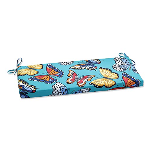 Pillow Perfect Outdoor/Indoor Butterfly Garden Turquoise Bench/Swing Cushion, 45" x 18", Blue