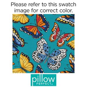 Pillow Perfect Outdoor/Indoor Butterfly Garden Turquoise Bench/Swing Cushion, 45" x 18", Blue