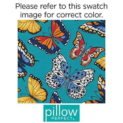 Pillow Perfect Outdoor/Indoor Butterfly Garden Turquoise Bench/Swing Cushion, 45" x 18", Blue