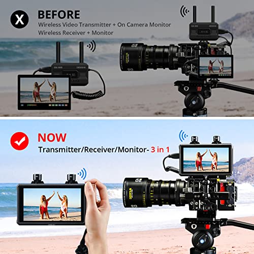 Hollyland Mars M1 Camera Field Monitor 4K HDMI & SDI Video Transmission System 150m Range 0.08s Latency FHD 1920x1080 1000nit 5.5" Touch 3D LUT APP Monitoring DC-Out Interface (1 Set)