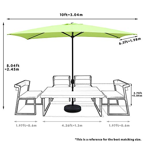 ABBLE Outdoor Patio Umbrella 10 Ft x 6.5 Ft Rectangular with Crank Weather Resistant UV Protection Water Repellent Durable 6 Sturdy Steel Ribs with Easy Handle Crank, Market Outdoor Table Umbrella for Garden, Lawn, Deck, Backyard and Pool Side,Lime Green