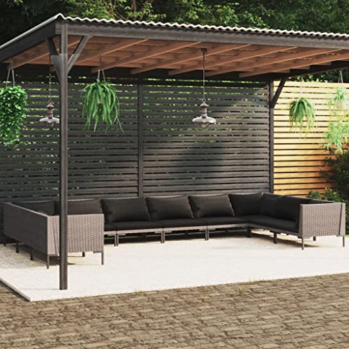 QZZCED 10 Piece Patio Lounge Set with Cushions,Outdoor Couch,Patio Bar Set,Modern Outdoor Furniture,Dining Bench with Back,Bistro Set,for Patio Deck Garden,Backyard & Lawn,Poly Rattan Dark Gray