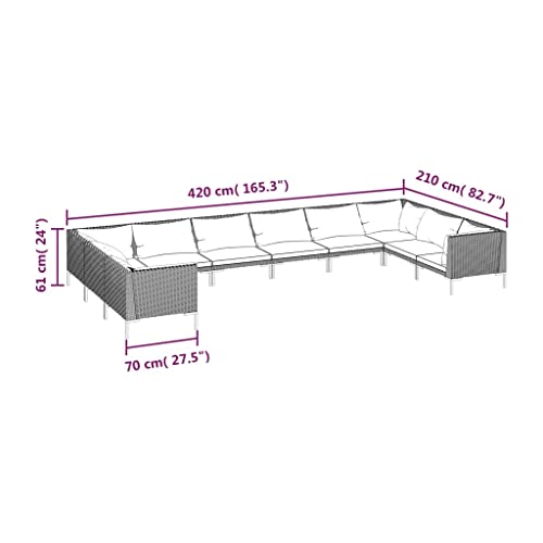 QZZCED 10 Piece Patio Lounge Set with Cushions,Outdoor Couch,Patio Bar Set,Modern Outdoor Furniture,Dining Bench with Back,Bistro Set,for Patio Deck Garden,Backyard & Lawn,Poly Rattan Dark Gray