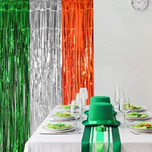 LOLStar 1 Pack St. Patrick's Day Foil Fringe Curtains St Patricks Day Party Decoration 3.3x8.2 ft Green White Orange Tinsel Fringe Curtain Photo Booth Prop Streamer Backdrop for Irish Party Decoration