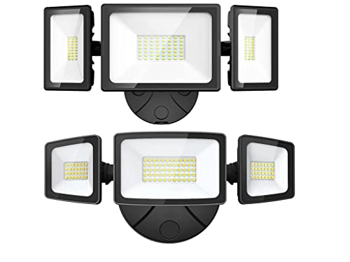 Onforu 55W + 70W LED Security Light, IP65 Waterproof Outdoor Flood Light, 3 Adjustable Heads Wall Mount Floodlight for Eave, Garden, Garage, Yard