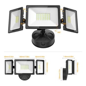 Onforu 55W + 70W LED Security Light, IP65 Waterproof Outdoor Flood Light, 3 Adjustable Heads Wall Mount Floodlight for Eave, Garden, Garage, Yard