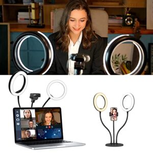 zoom lighting for computer laptop with webcam stand & phone holder – desk ring light for zoom call meeting video recording – stream lighting for youtube instagram podcast tiktok