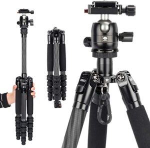 sirui carbon fiber travel tripod compact lightweight slik tripod with b00k head, arca swiss plate, load 8kg/17.6lbs, weight 2lbs, folded height 13″ (traveler 5cx)