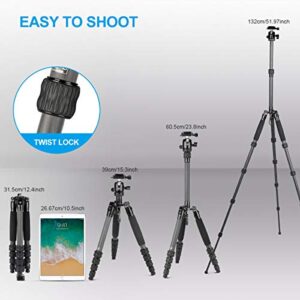 SIRUI Carbon Fiber Travel Tripod Compact Lightweight Slik Tripod with B00K Head, Arca Swiss Plate, Load 8kg/17.6lbs, Weight 2lbs, Folded Height 13" (Traveler 5CX)