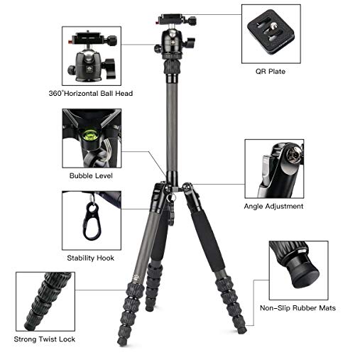 SIRUI Carbon Fiber Travel Tripod Compact Lightweight Slik Tripod with B00K Head, Arca Swiss Plate, Load 8kg/17.6lbs, Weight 2lbs, Folded Height 13" (Traveler 5CX)