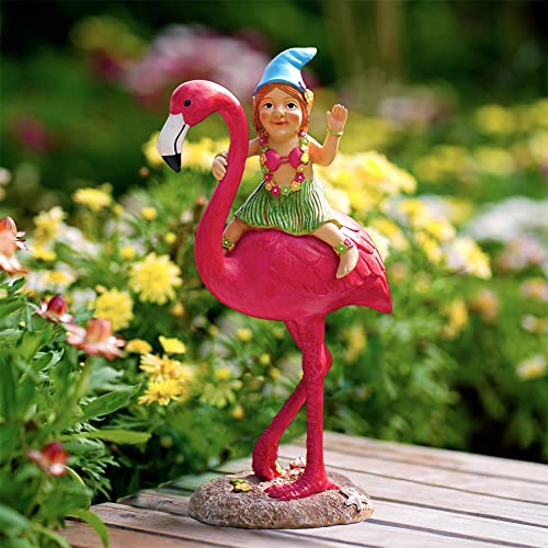 Goodeco Gnome and Flamingo Garden Statue Gifts - Mom Gifts,Flamingo Gifts for Women,Pink Flamingo Figurines Yard Lawn Sculpture Garden Decor,Gift Ideal for Parents 6*11 inch (Lady)